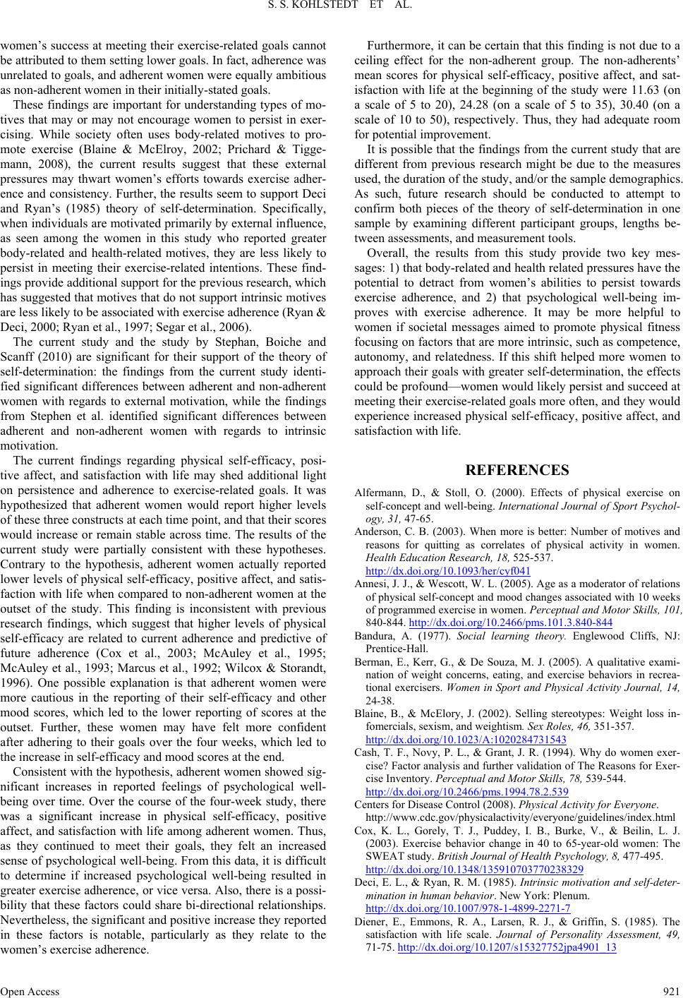 Psychological Factors Influencing Exercise Adherence among Females