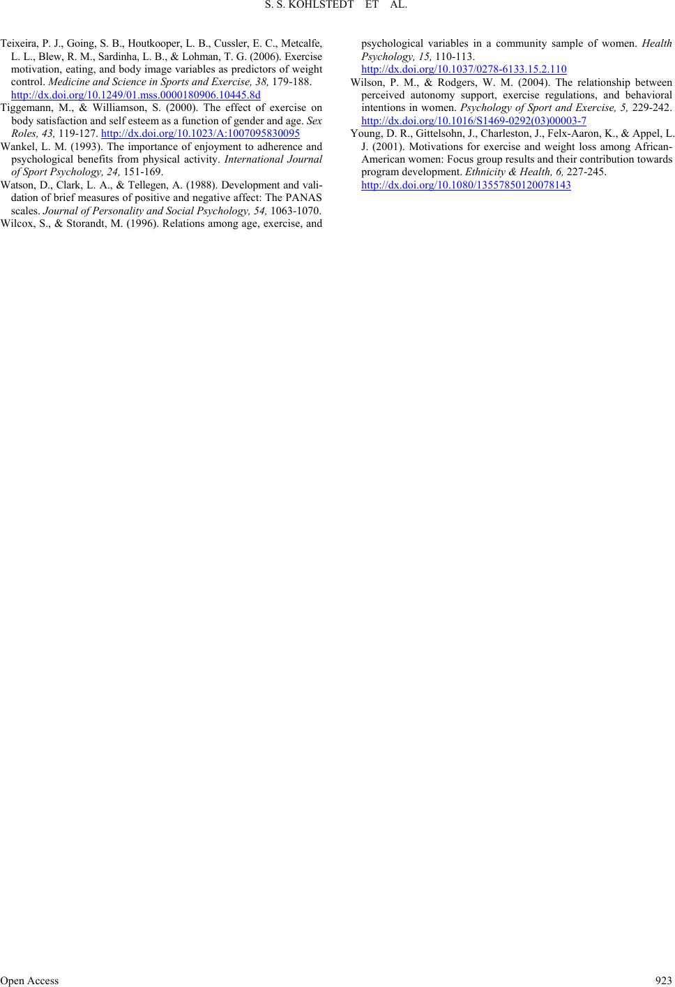 Psychological Factors Influencing Exercise Adherence among Females