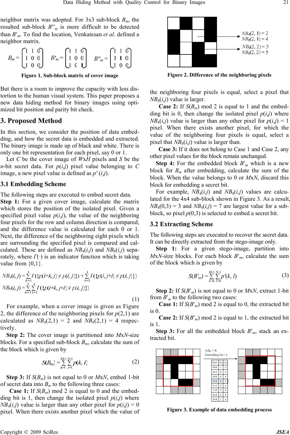 Data Hiding Method with Quality Control for Binary Images