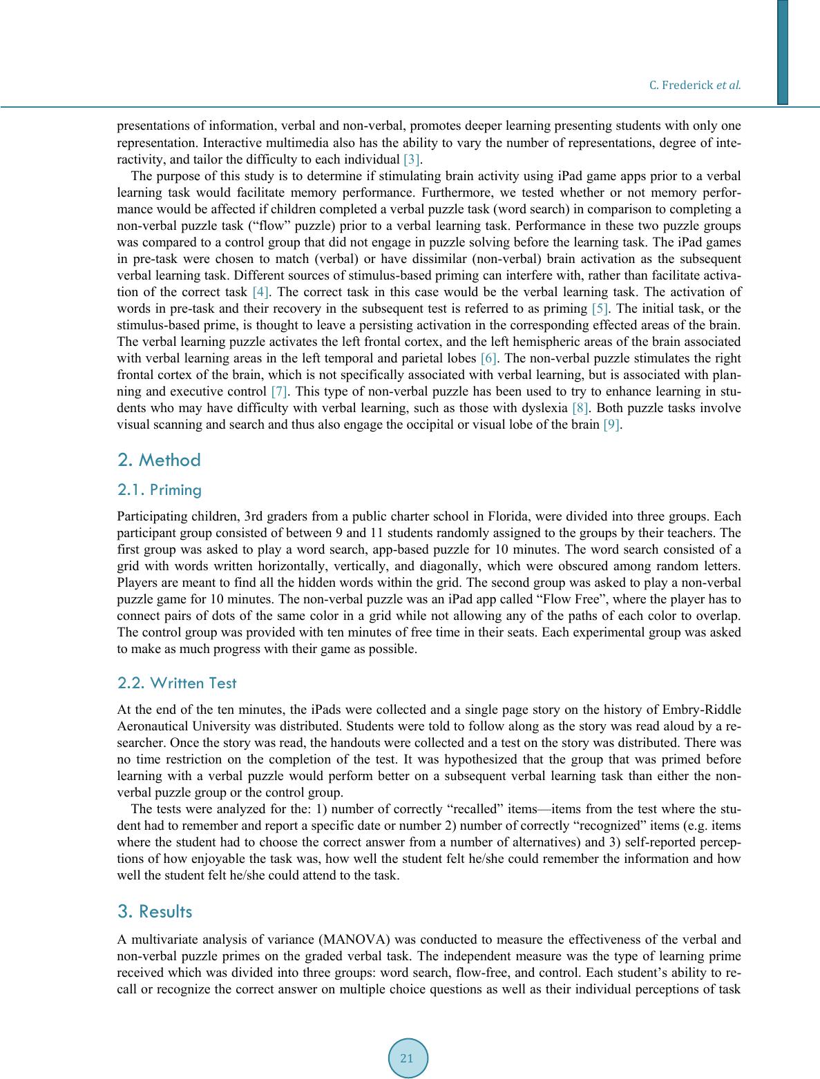 The Use of Apps to Prime Learning for a Verbal Task