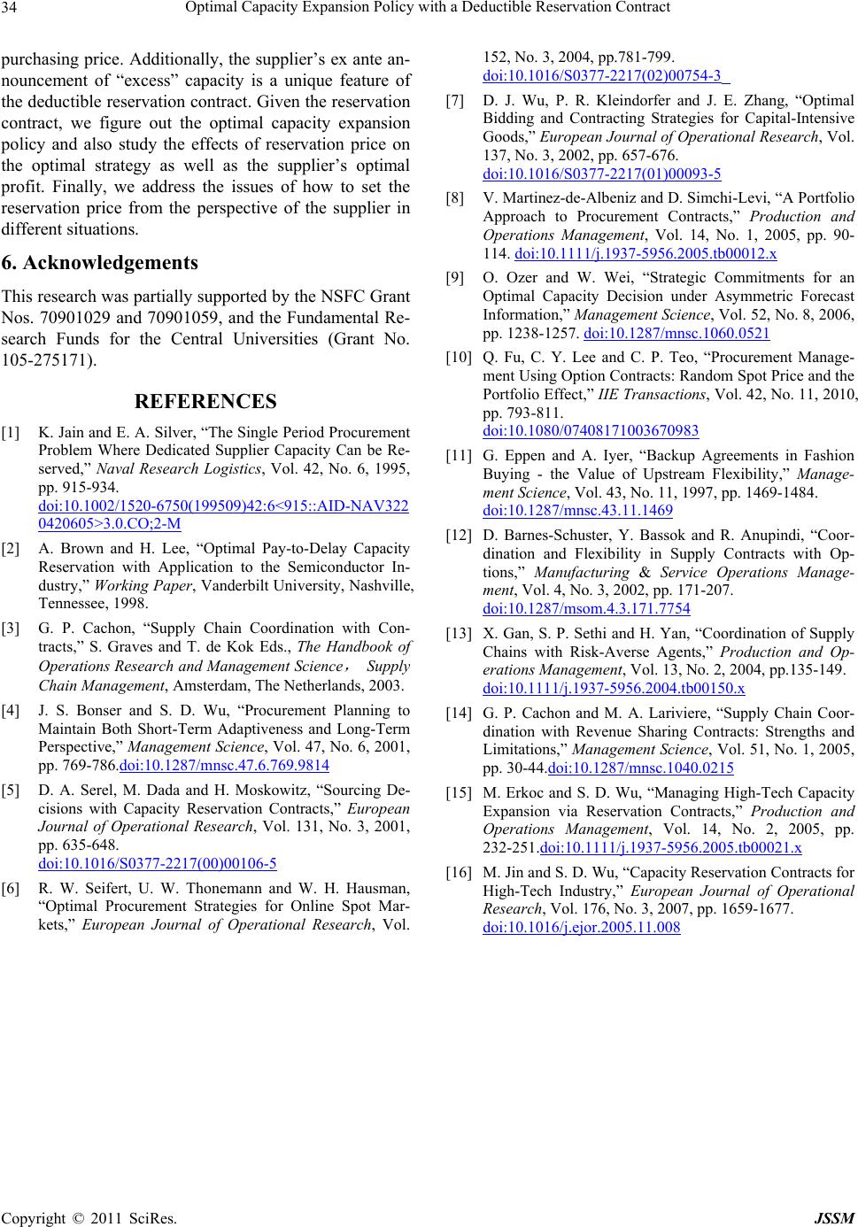 Optimal Capacity Expansion Policy with a Deductible Reservation Contract