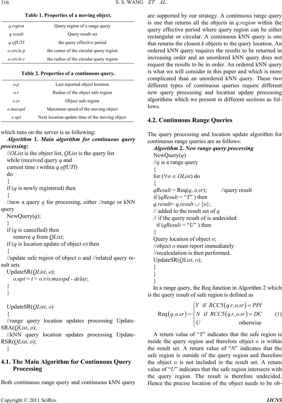 A Dynamic Interval Based Circular Safe Region Algorithm for Continuous Queries on Moving Objects