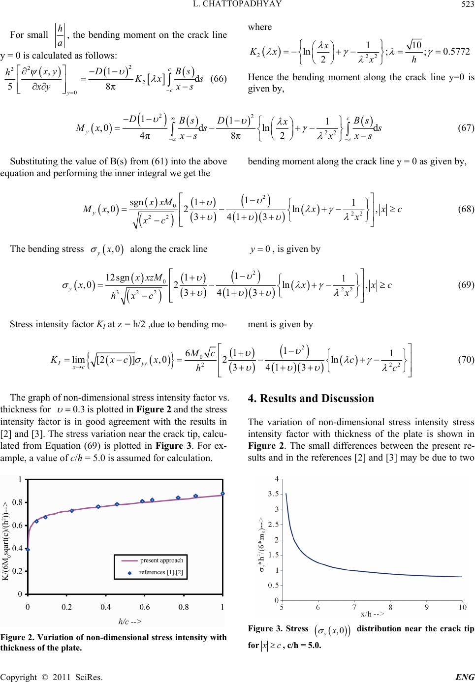 Analytical Solution for Bending Stress Intensity Factor from Reissner’S ...