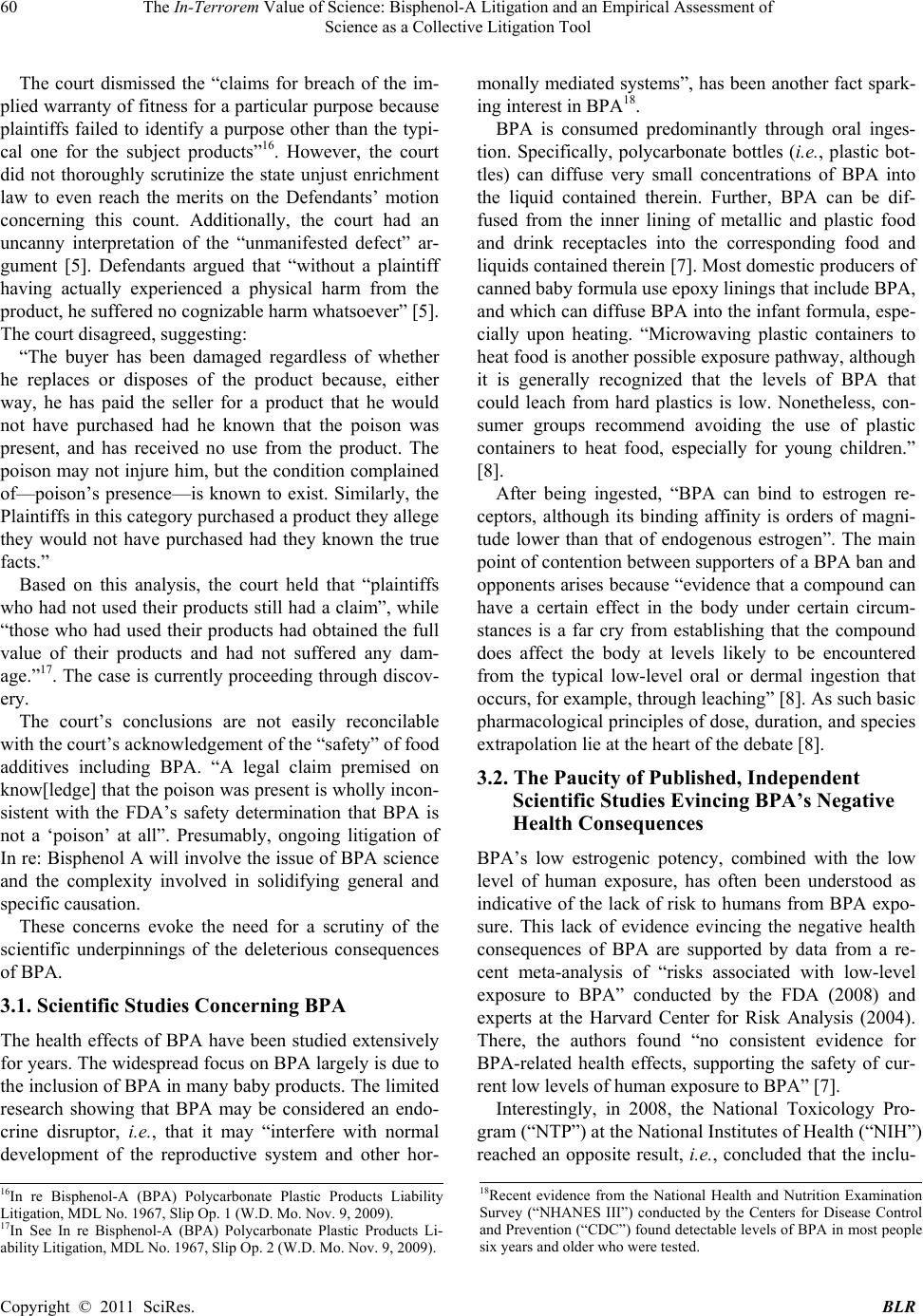 The In-Terrorem Value of Science: Bisphenol-A Litigation and an ...