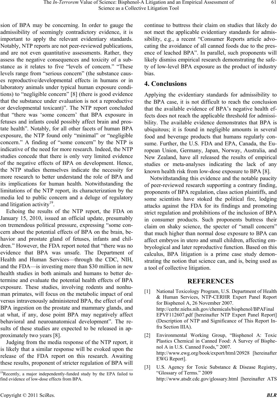 The In-Terrorem Value of Science: Bisphenol-A Litigation and an ...