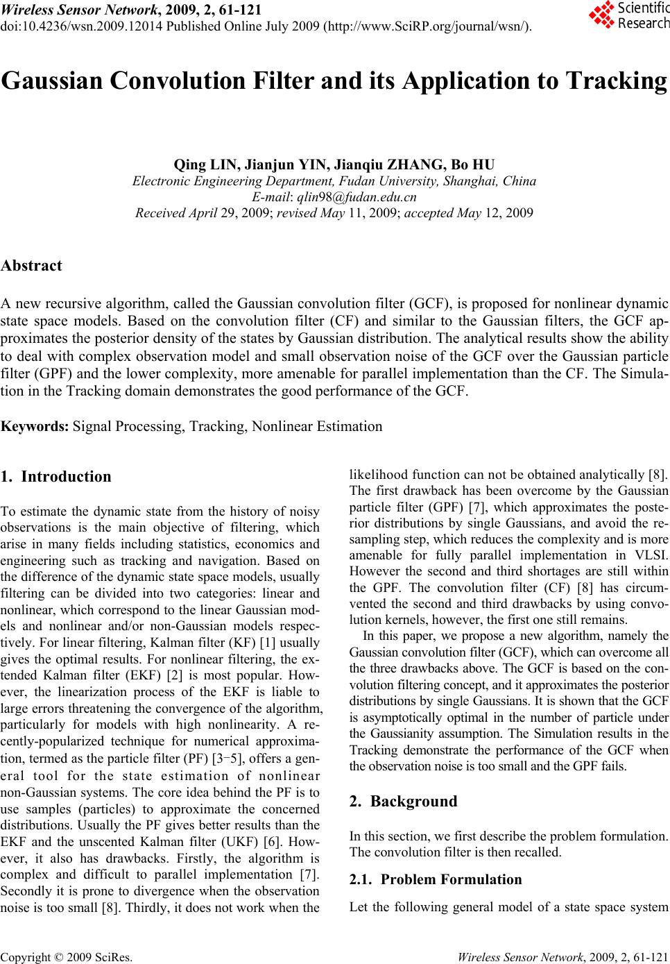Gaussian Convolution Filter and its Application to Tracking
