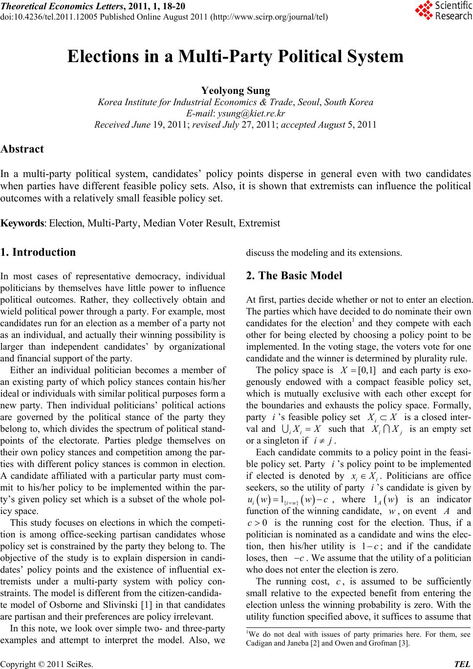 Elections in a Multi-Party Political System