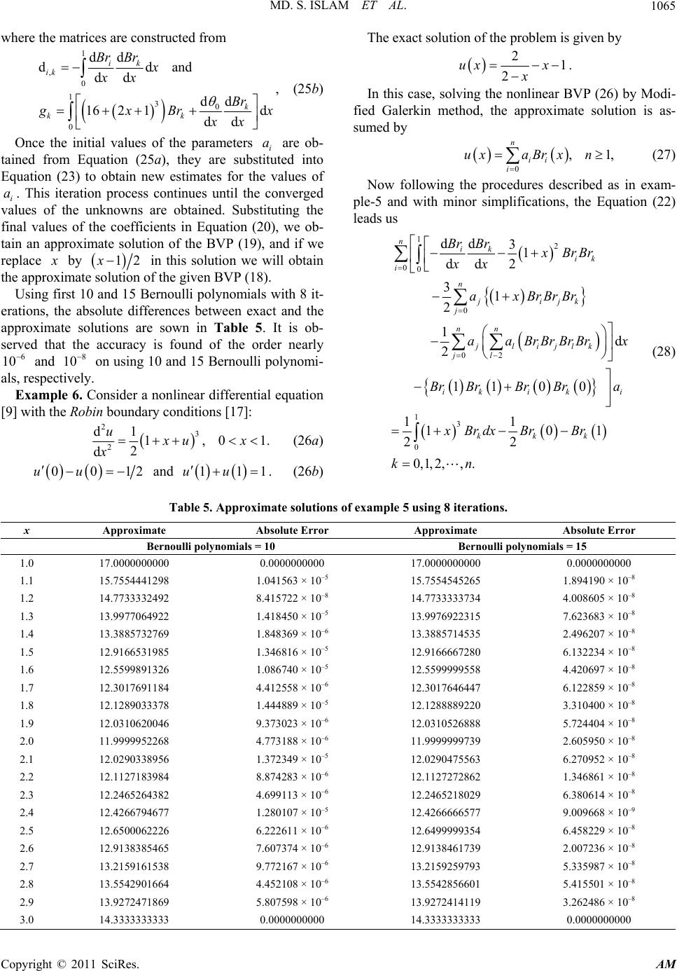 Numerical Solutions Of A Class Of Second Order Boundary Value Problems On Using Bernoulli