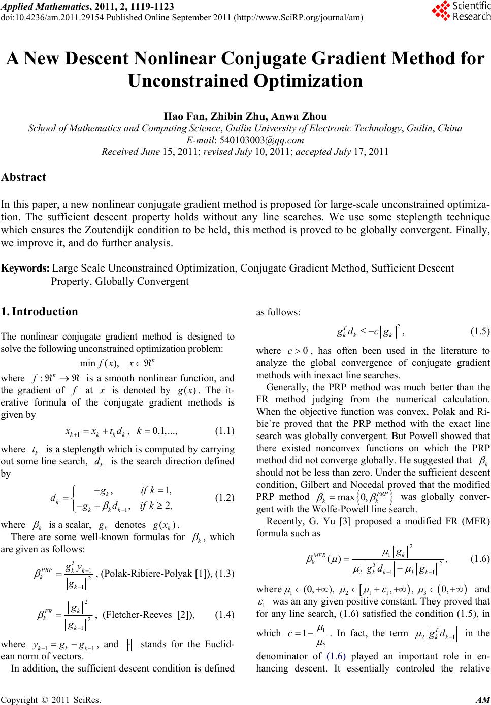 A New Descent Nonlinear Conjugate Gradient Method for Unconstrained Optimization