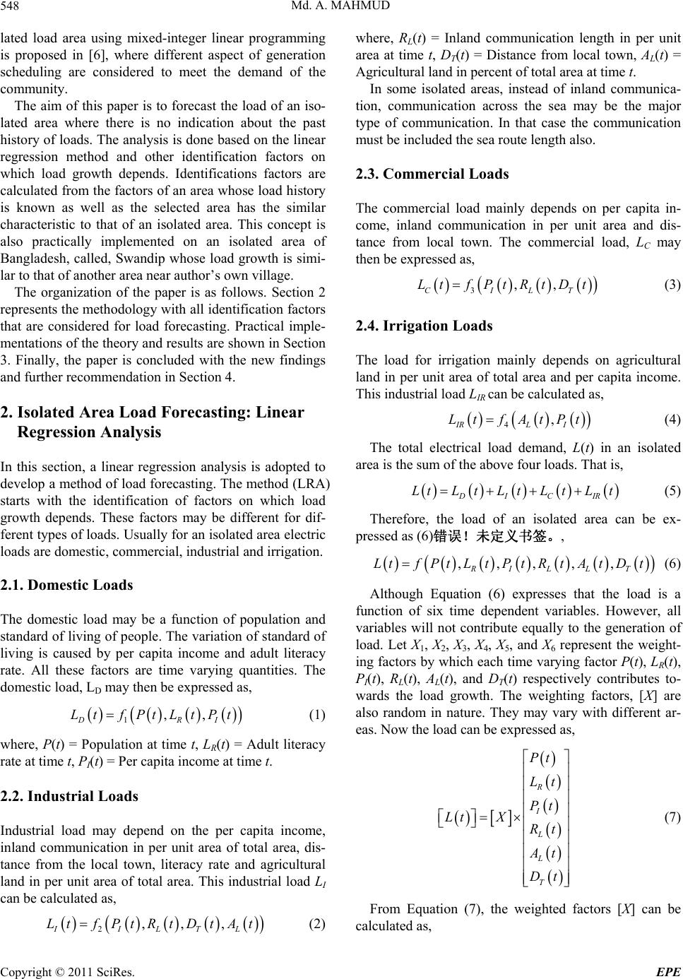 Isolated Area Load Forecasting using Linear Regression Analysis: Practical Approach