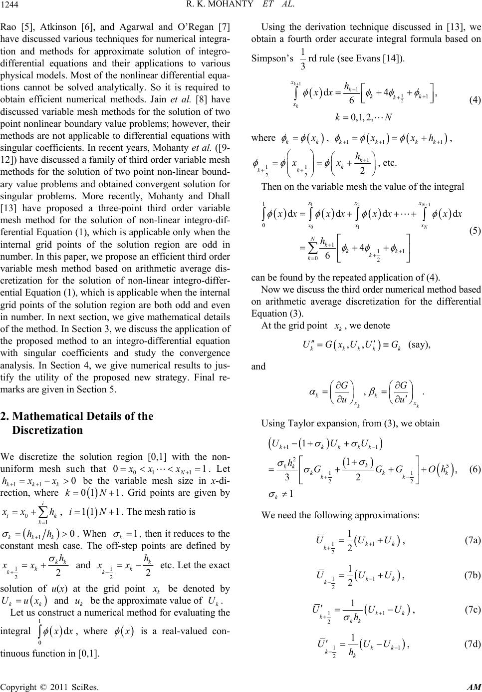 High Accuracy Arithmetic Average Discretization for Non-Linear Two Point Boundary Value Problems ...