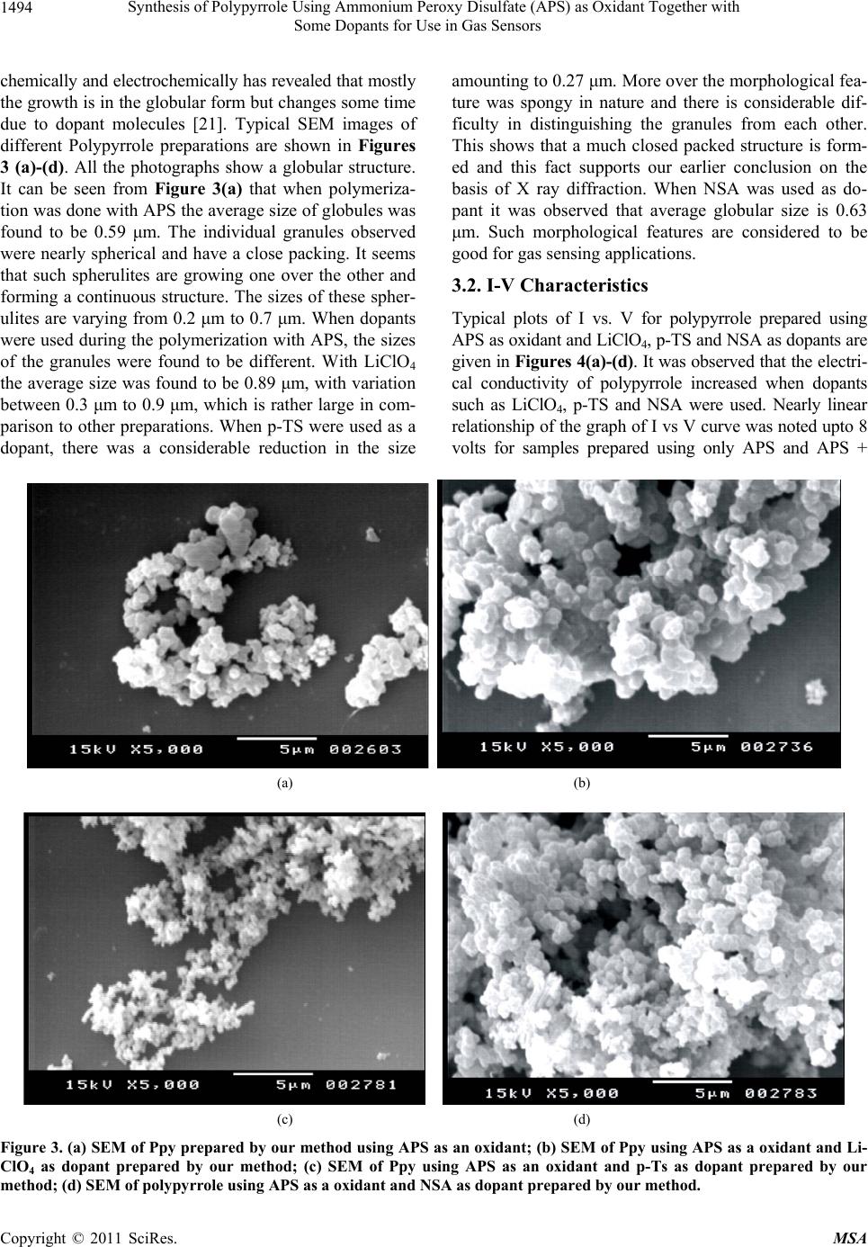 Synthesis of Polypyrrole Using Ammonium Peroxy Disulfate (APS) as ...