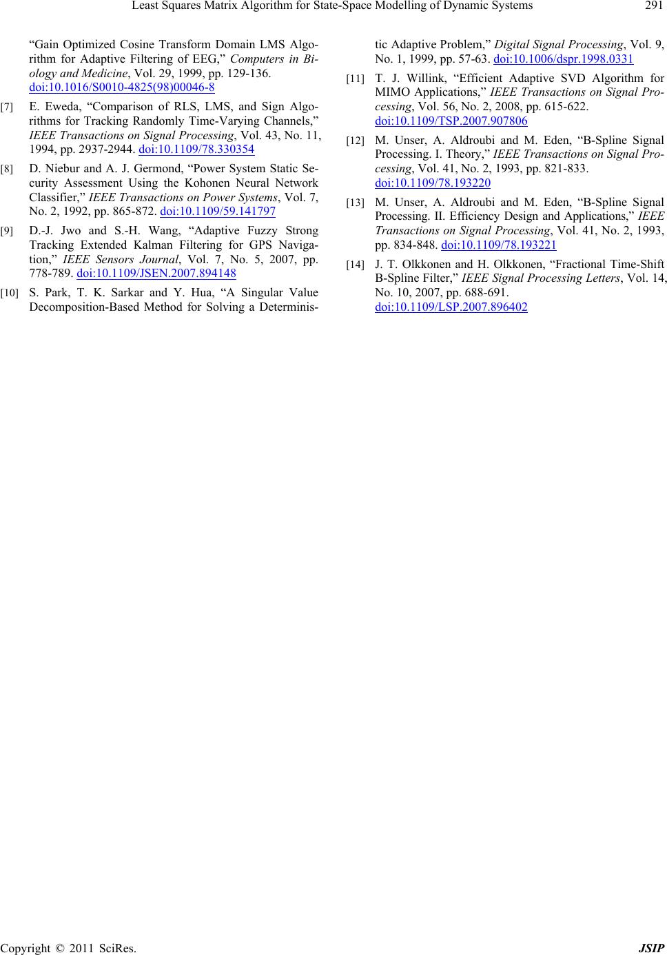 Least Squares Matrix Algorithm for State-Space Modelling of Dynamic Systems