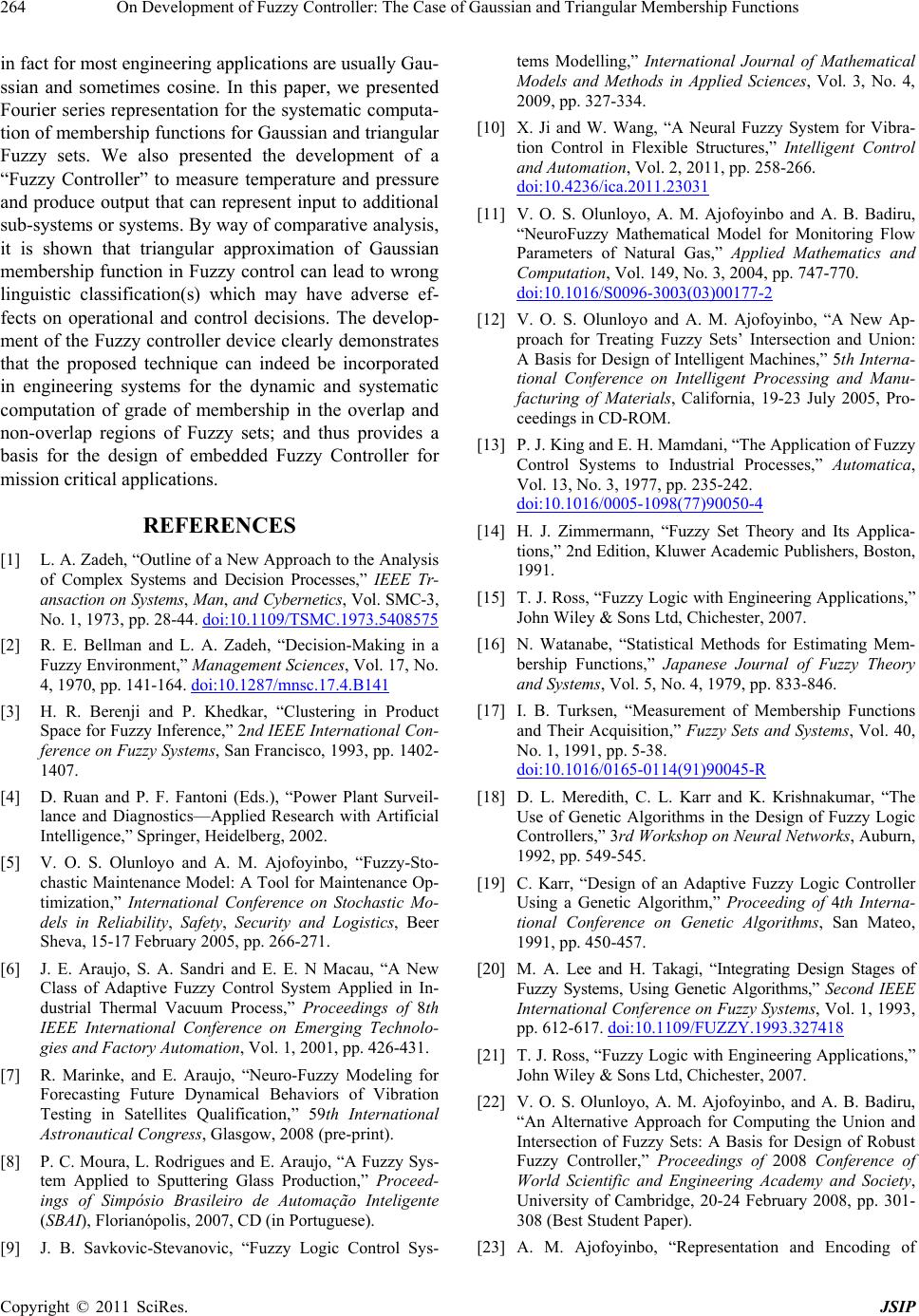 On Development of Fuzzy Controller: The Case of Gaussian and Triangular Membership Functions