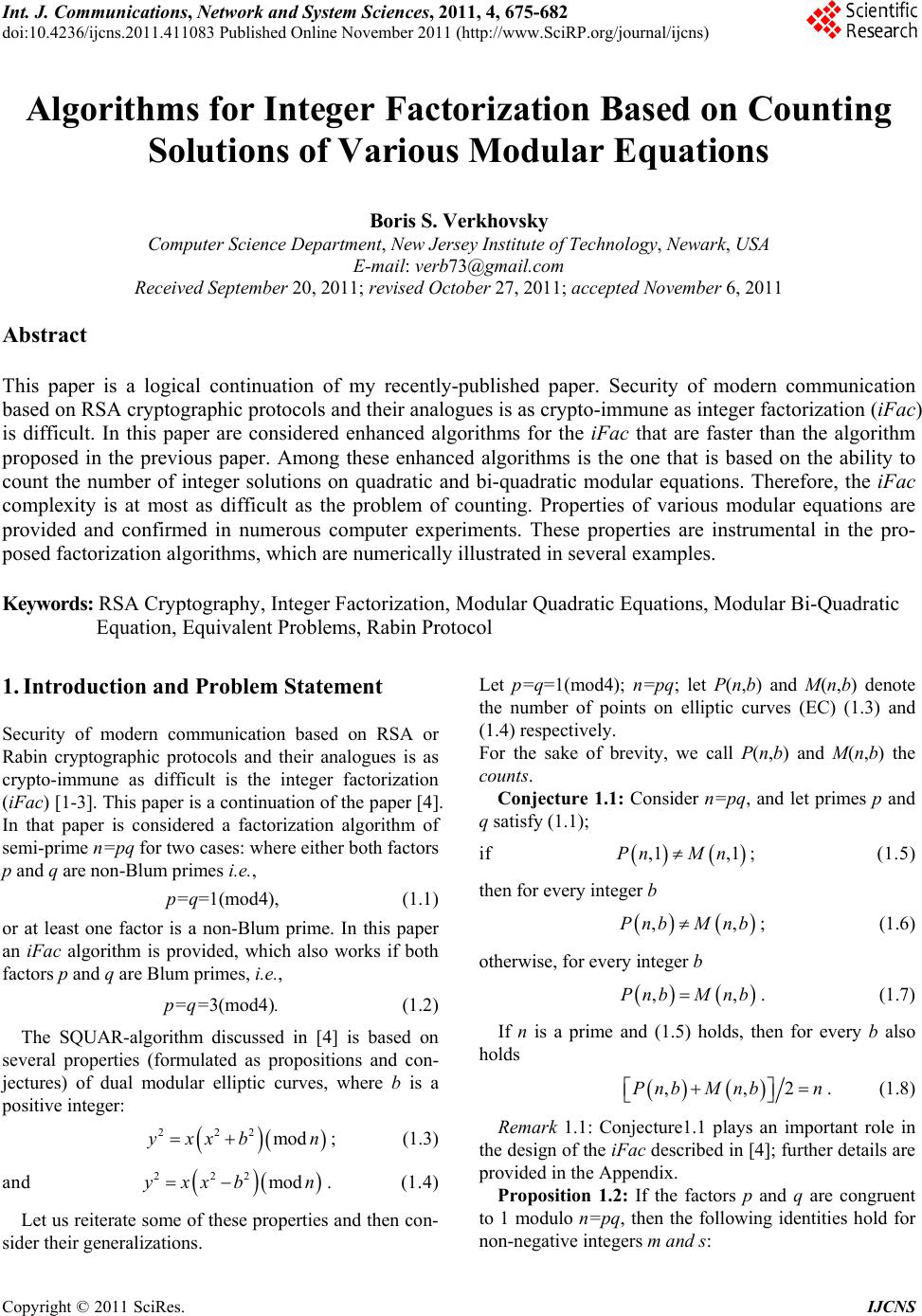 Algorithms for Integer Factorization Based on Counting Solutions of Various Modular Equations