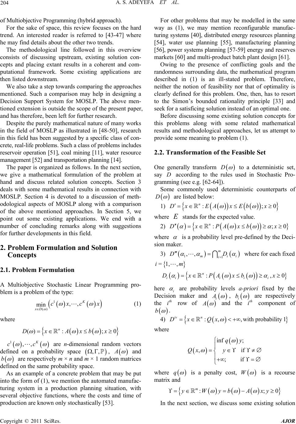 Multiobjective Stochastic Linear Programming: An Overview