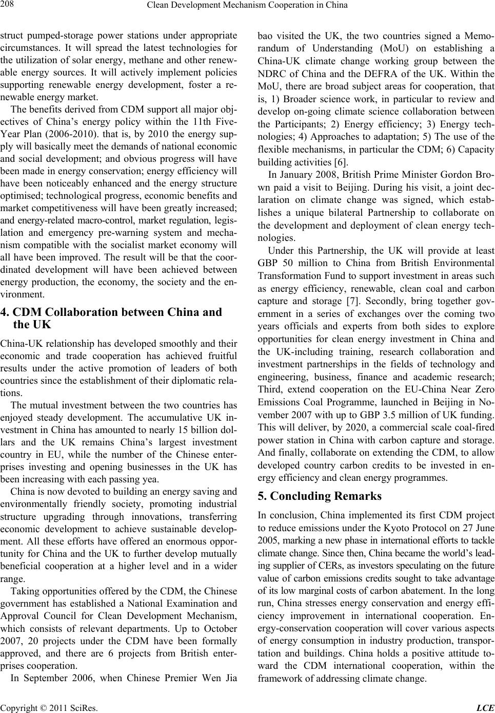 Clean Development Mechanism Cooperation in China
