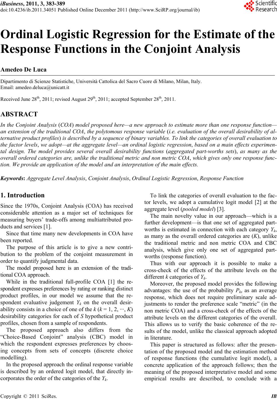 Ordinal Logistic Regression for the Estimate of the Response Functions ...