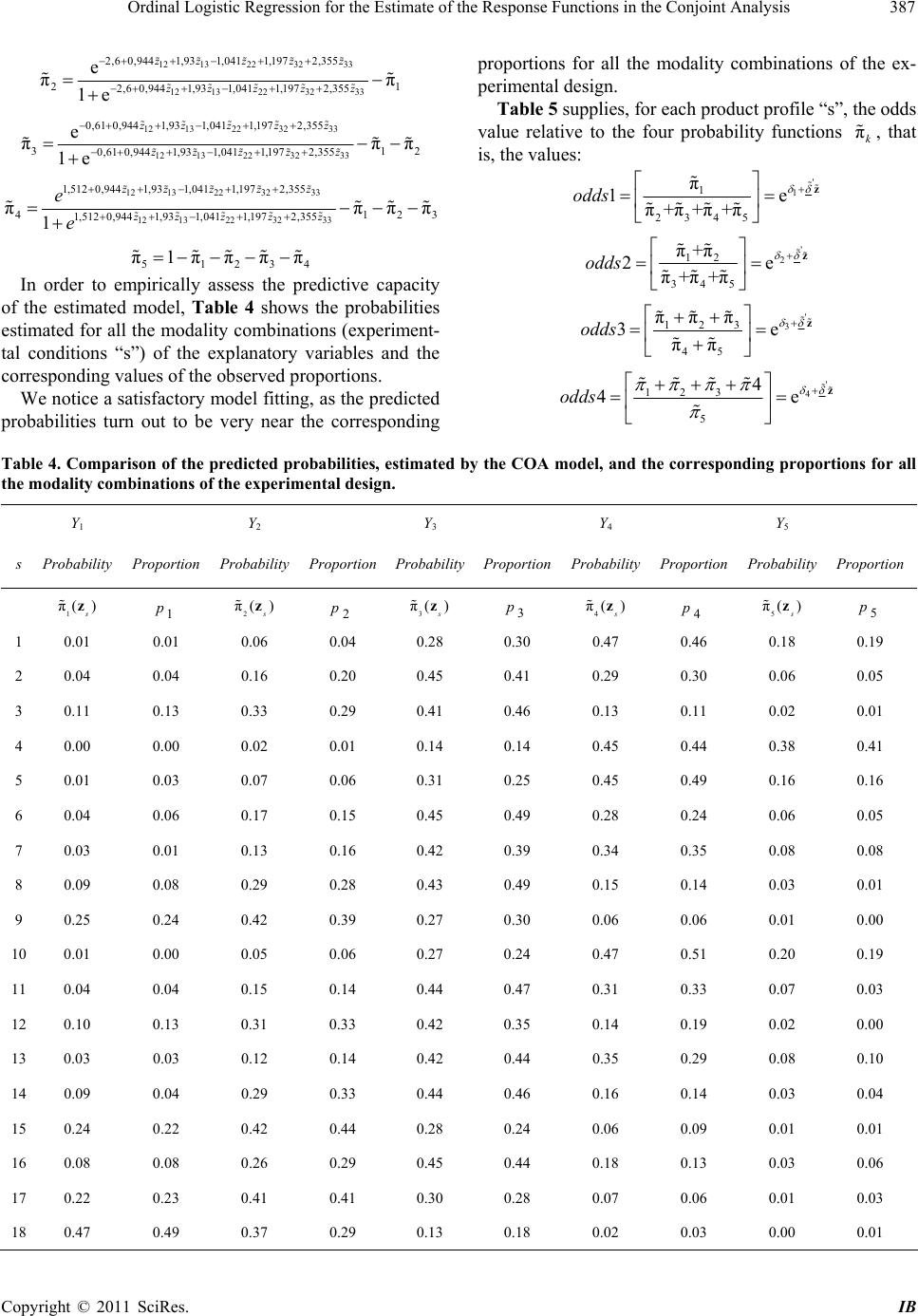 Ordinal Logistic Regression for the Estimate of the Response Functions ...
