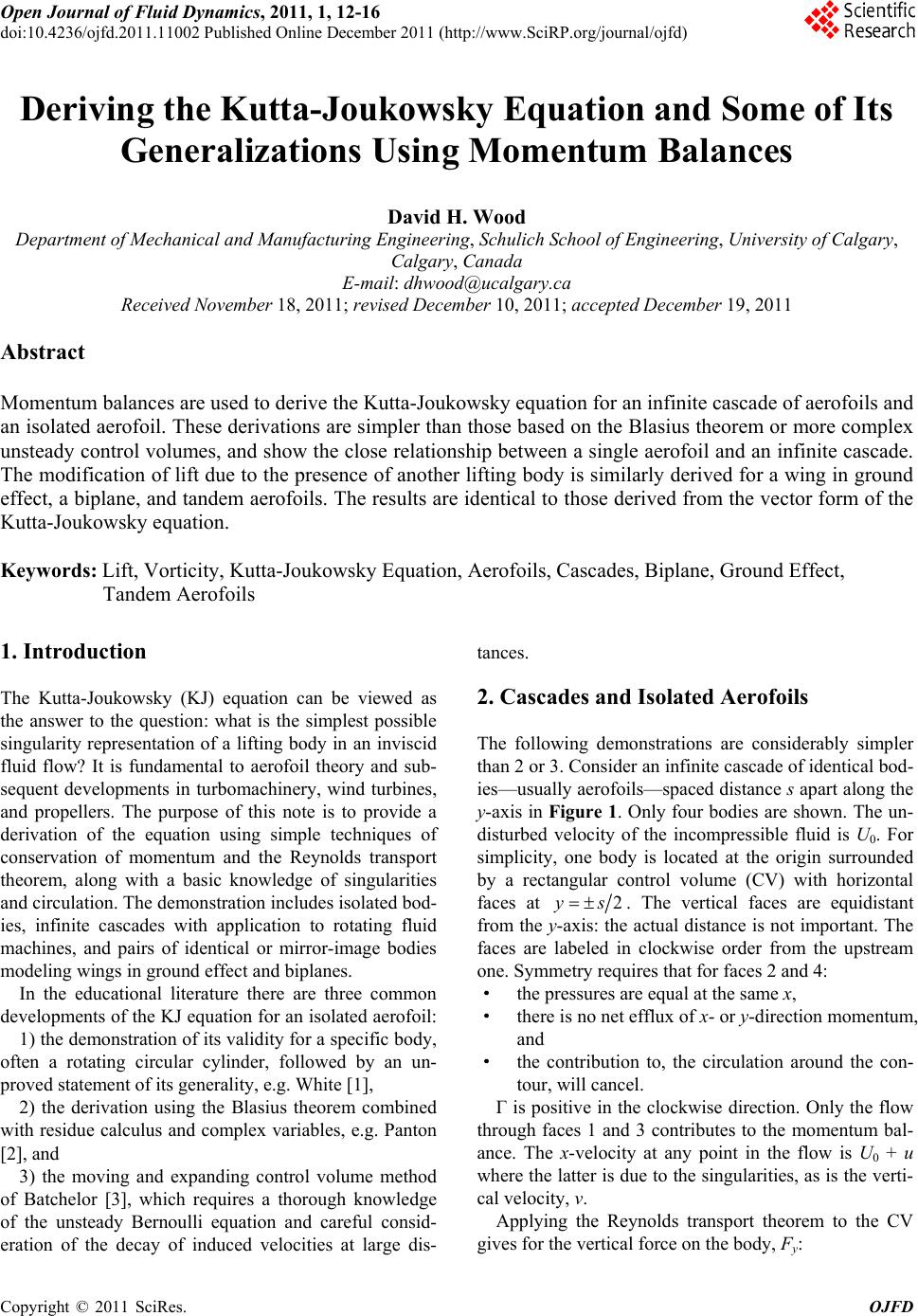 Deriving the Kutta-Joukowsky Equation and Some of Its Generalizations ...